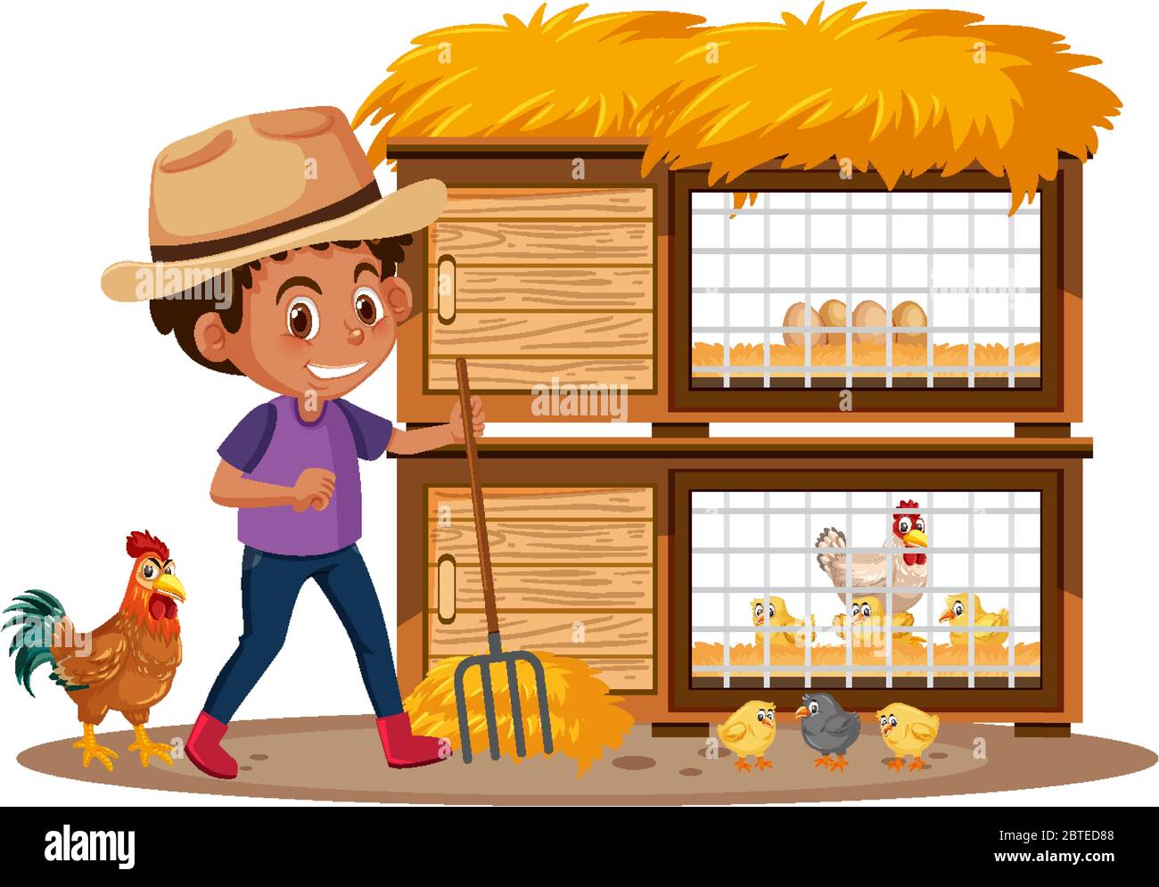 Farmer and chickens on white background illustration Stock Vector Image ...