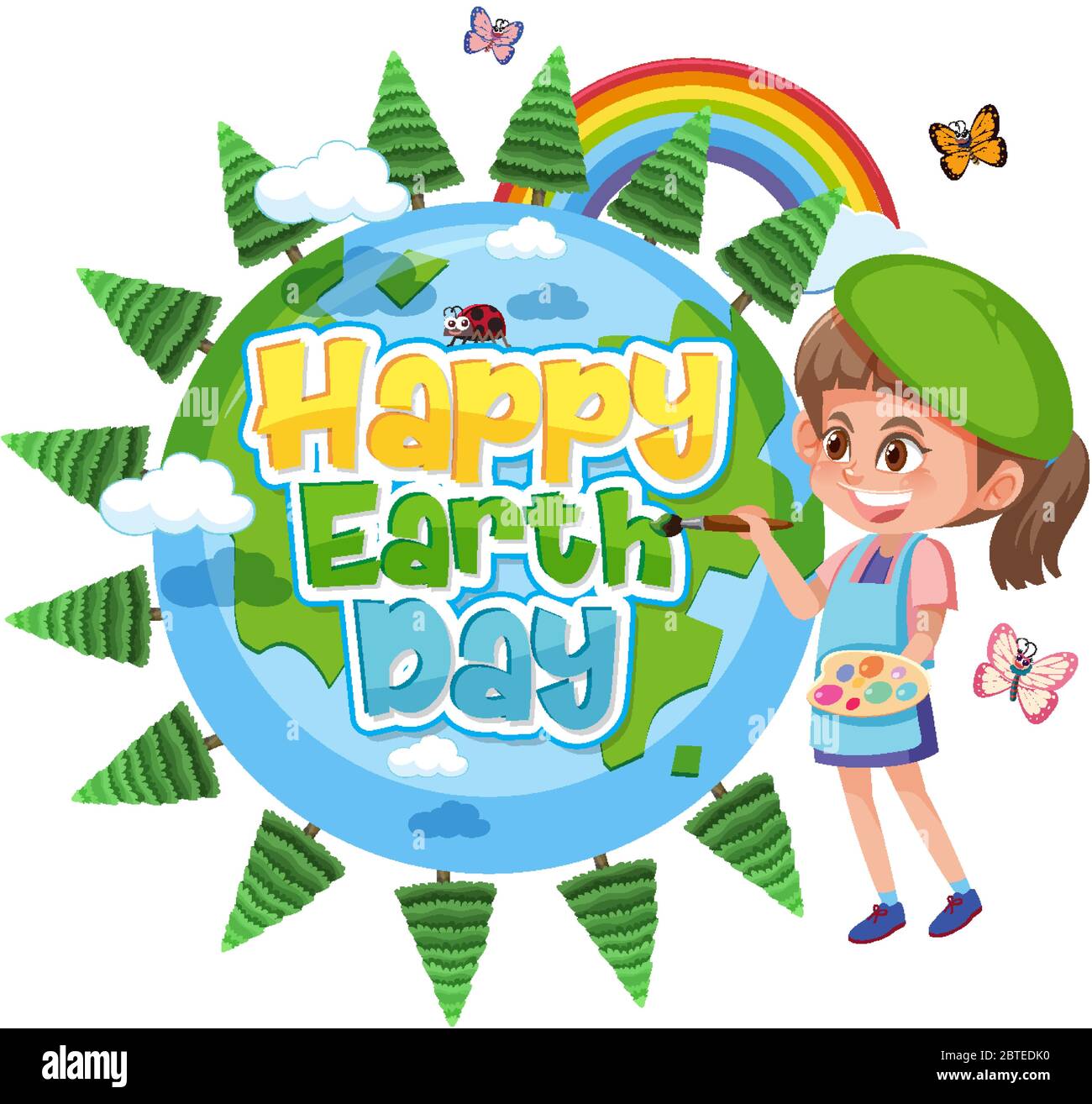 Poster design for happy earth day with happy girl painting illustration ...