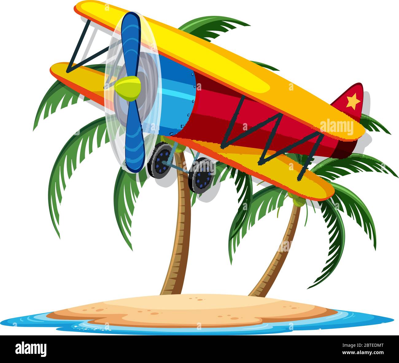 Airplane on the the tropical island cartoon on white background ...