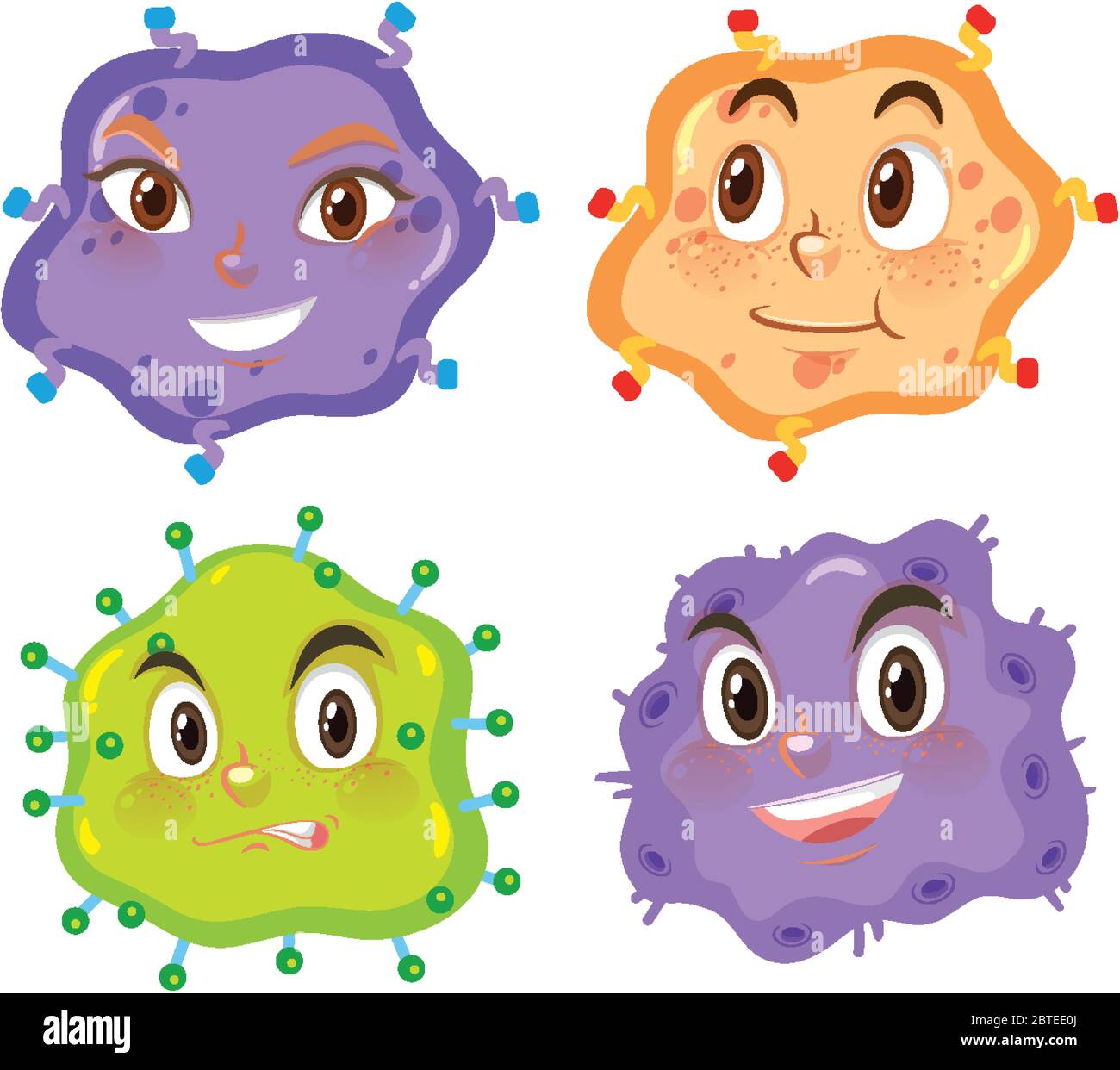 Virus cells with happy faces on white background illustration Stock ...
