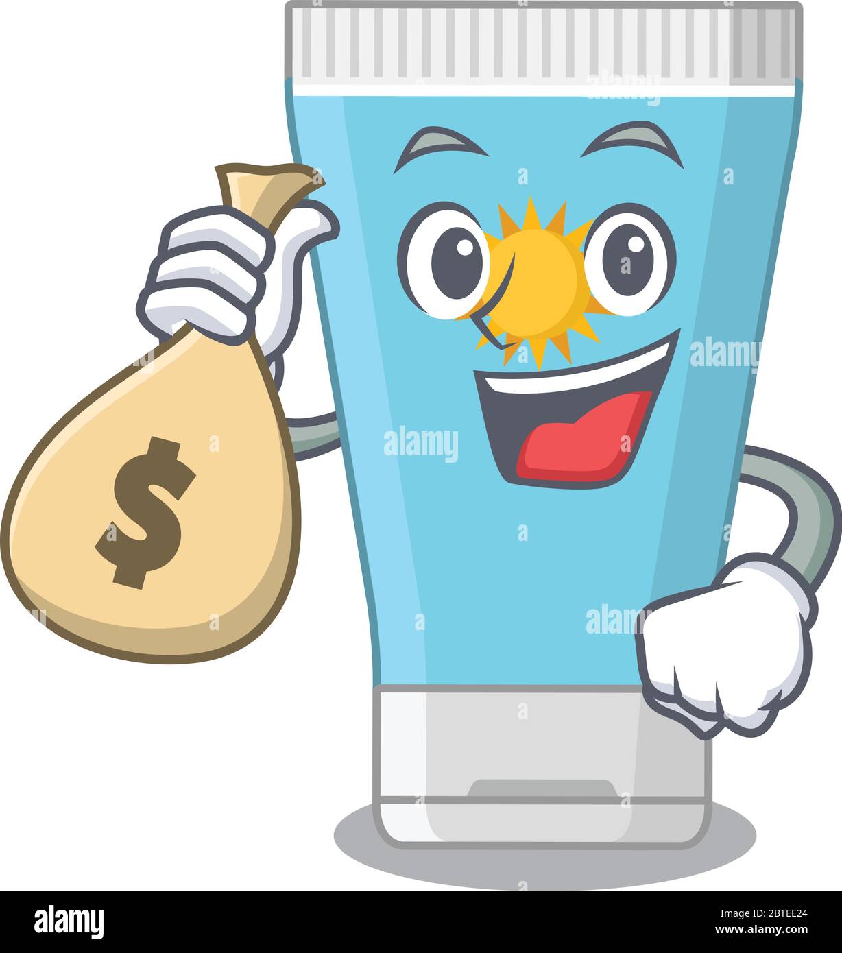 Crazy rich sunblock cream mascot design having money bags. Vector ...