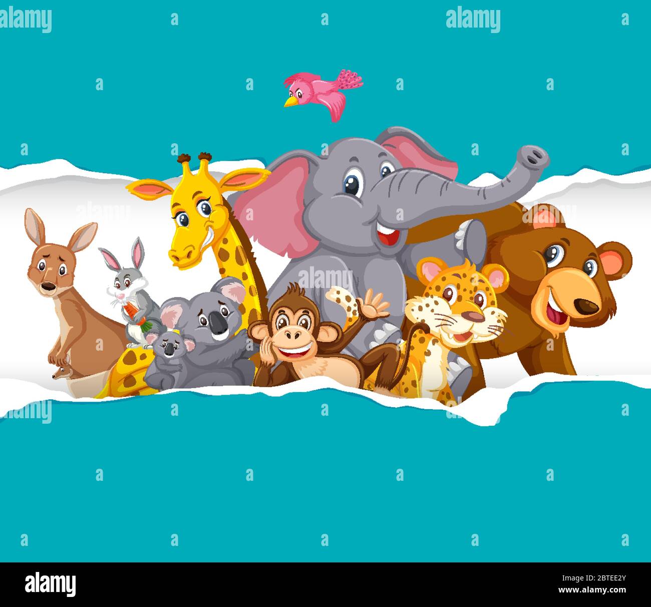 Background template design with wild animals on blue paper illustration ...