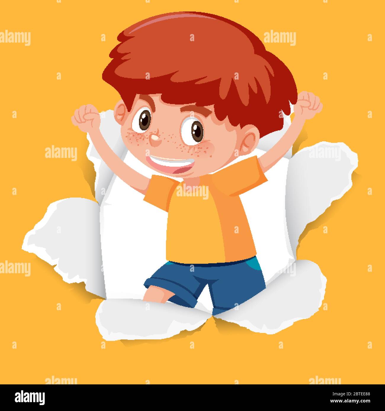 Background template design with happy boy on yellow paper illustration ...