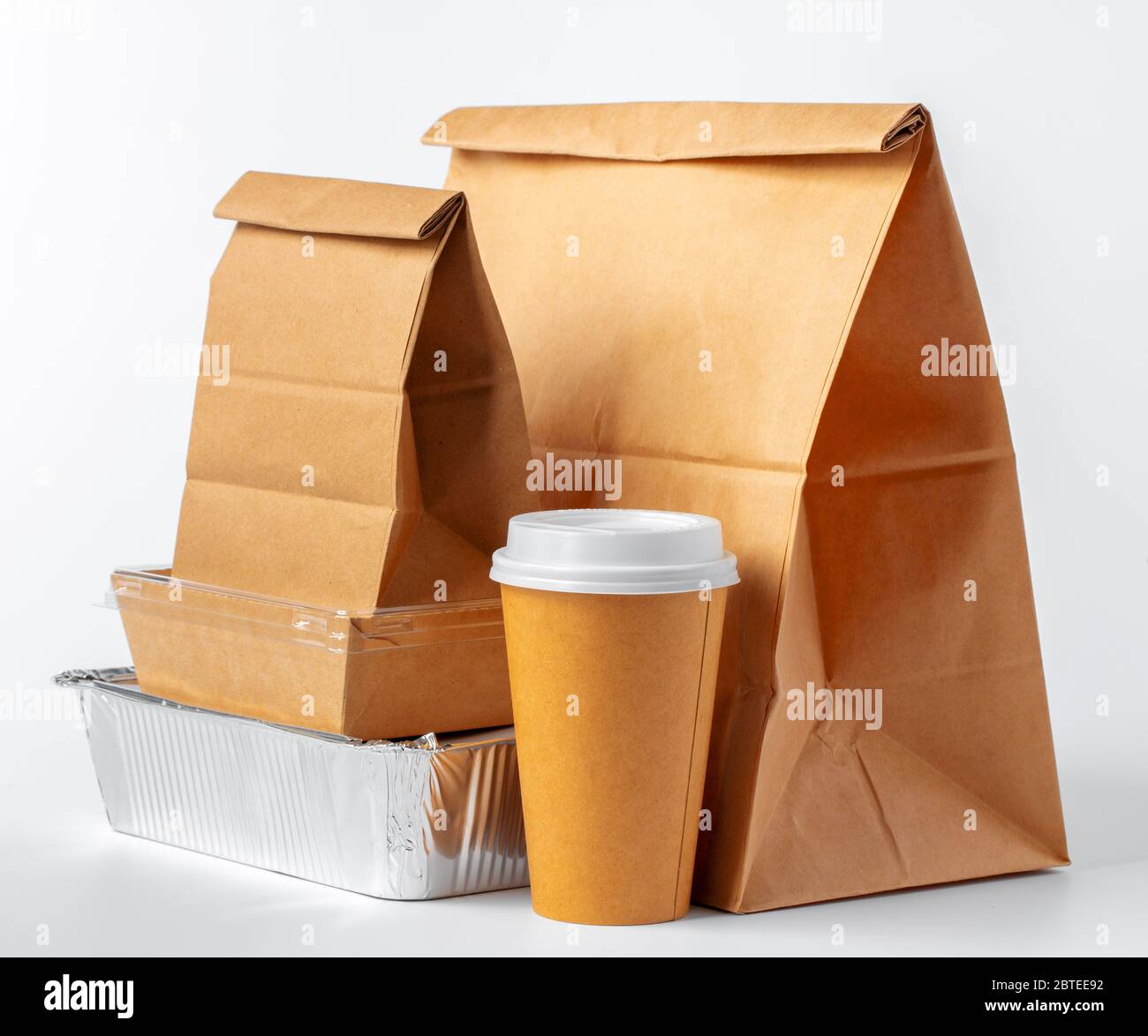 Set of recyclable food packaging on white background Stock Photo - Alamy