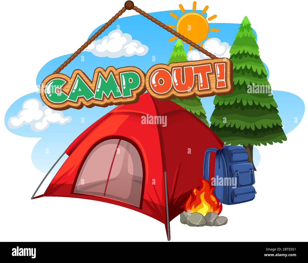 Font design for camp out with tent in the park illustration Stock ...
