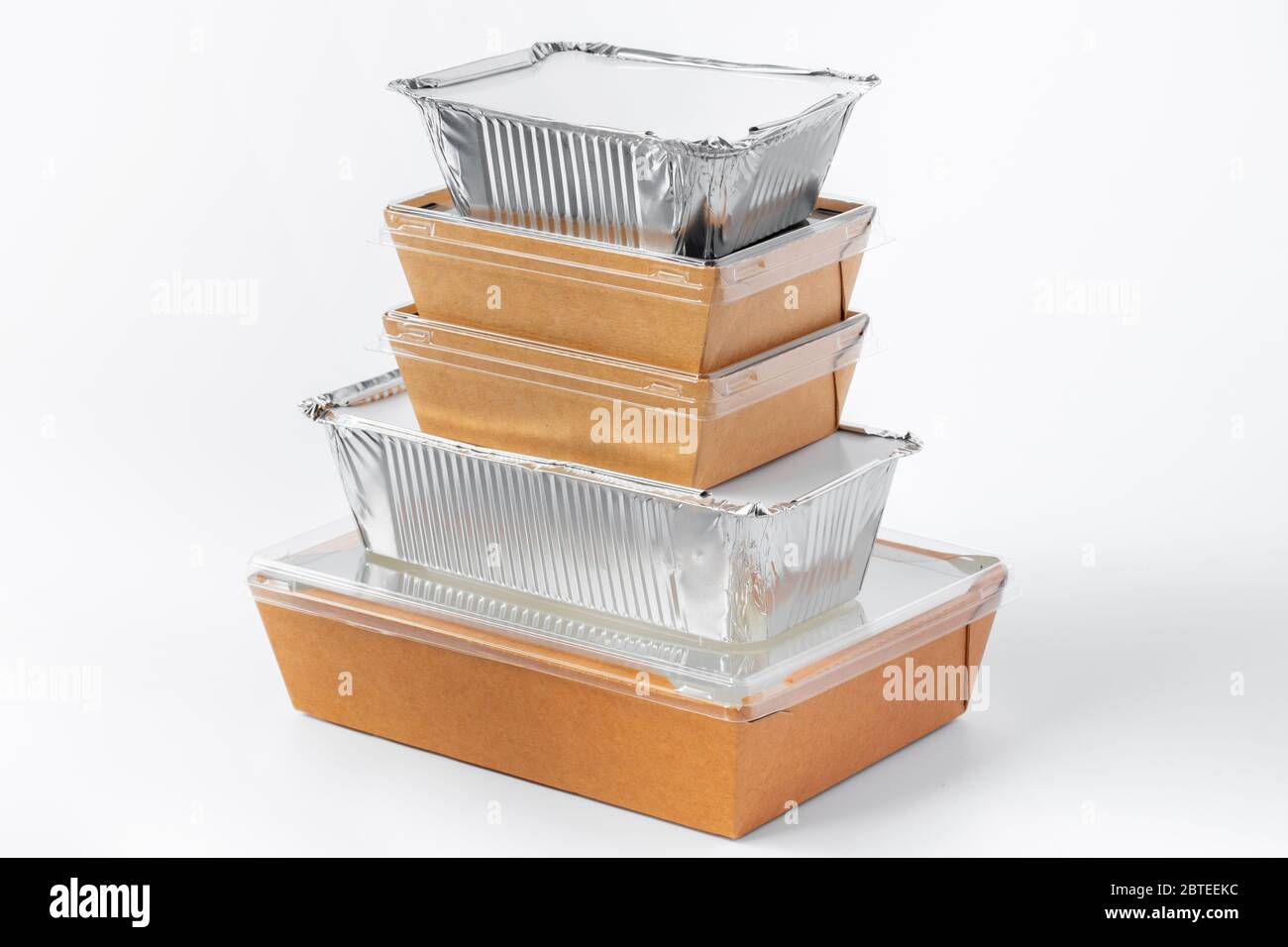 Assortment of food delivery containers on white background Stock Photo ...
