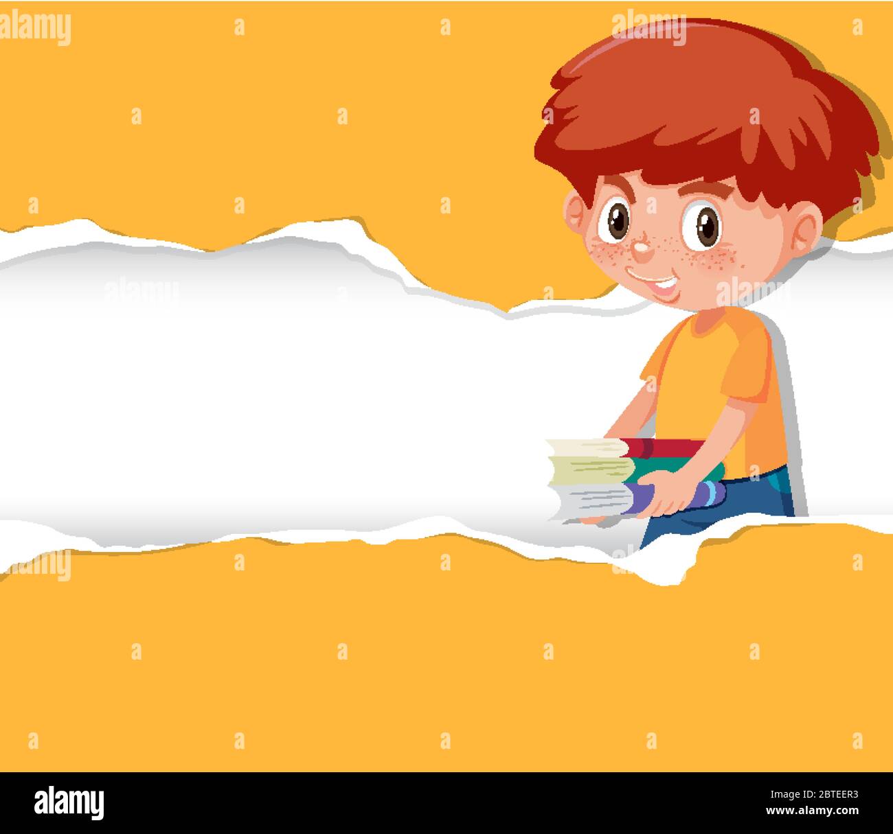 Background template design with happy boy and books illustration Stock ...