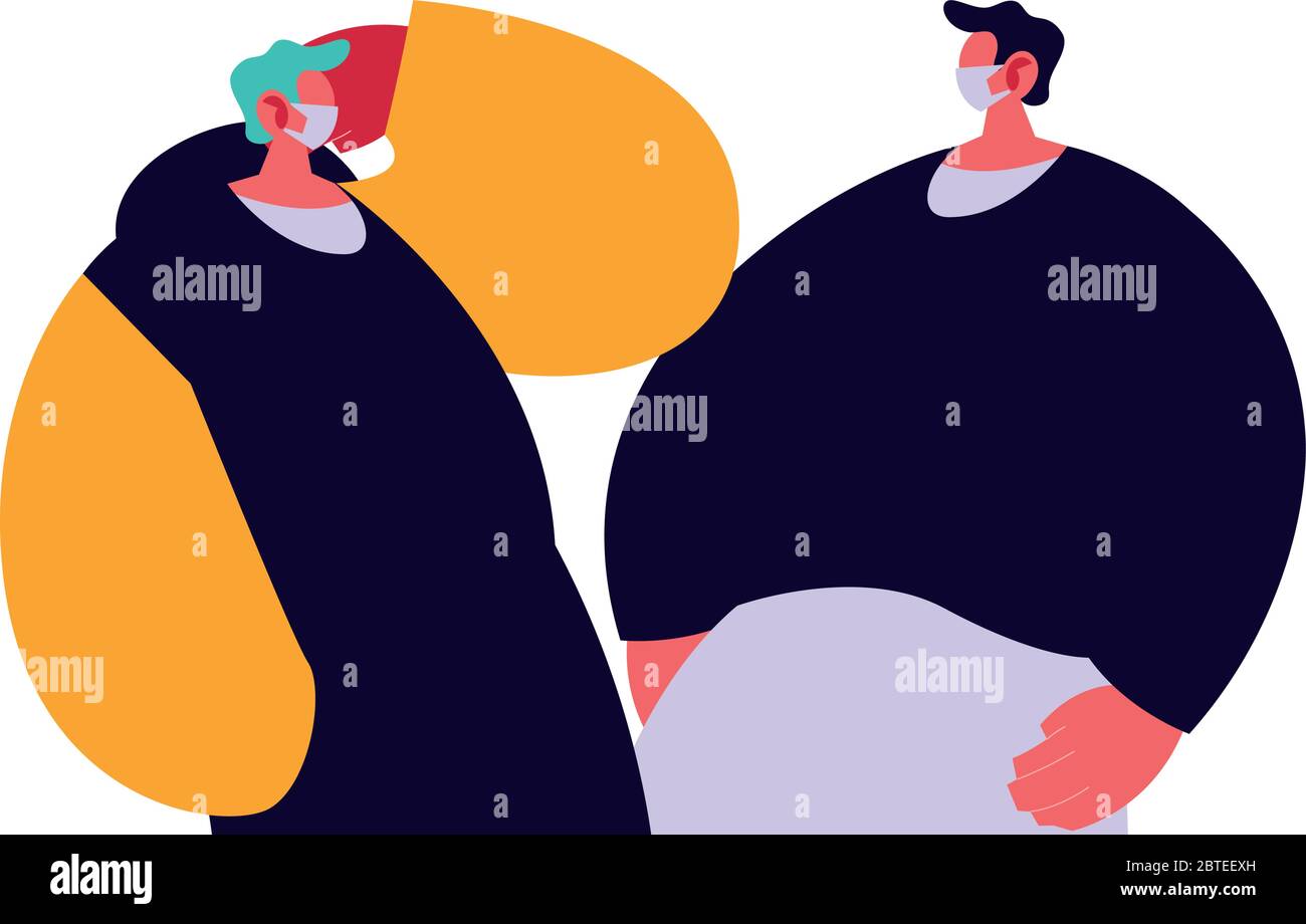 Urban men cartoons with masks and casual cloth design of Medical care ...