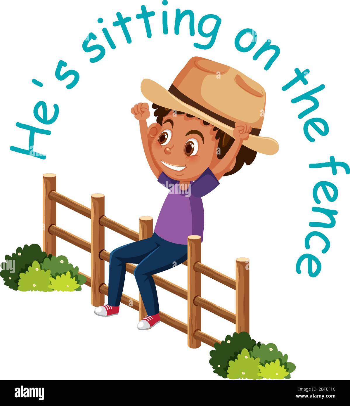 English idiom with picture description for sitting on the fence on ...