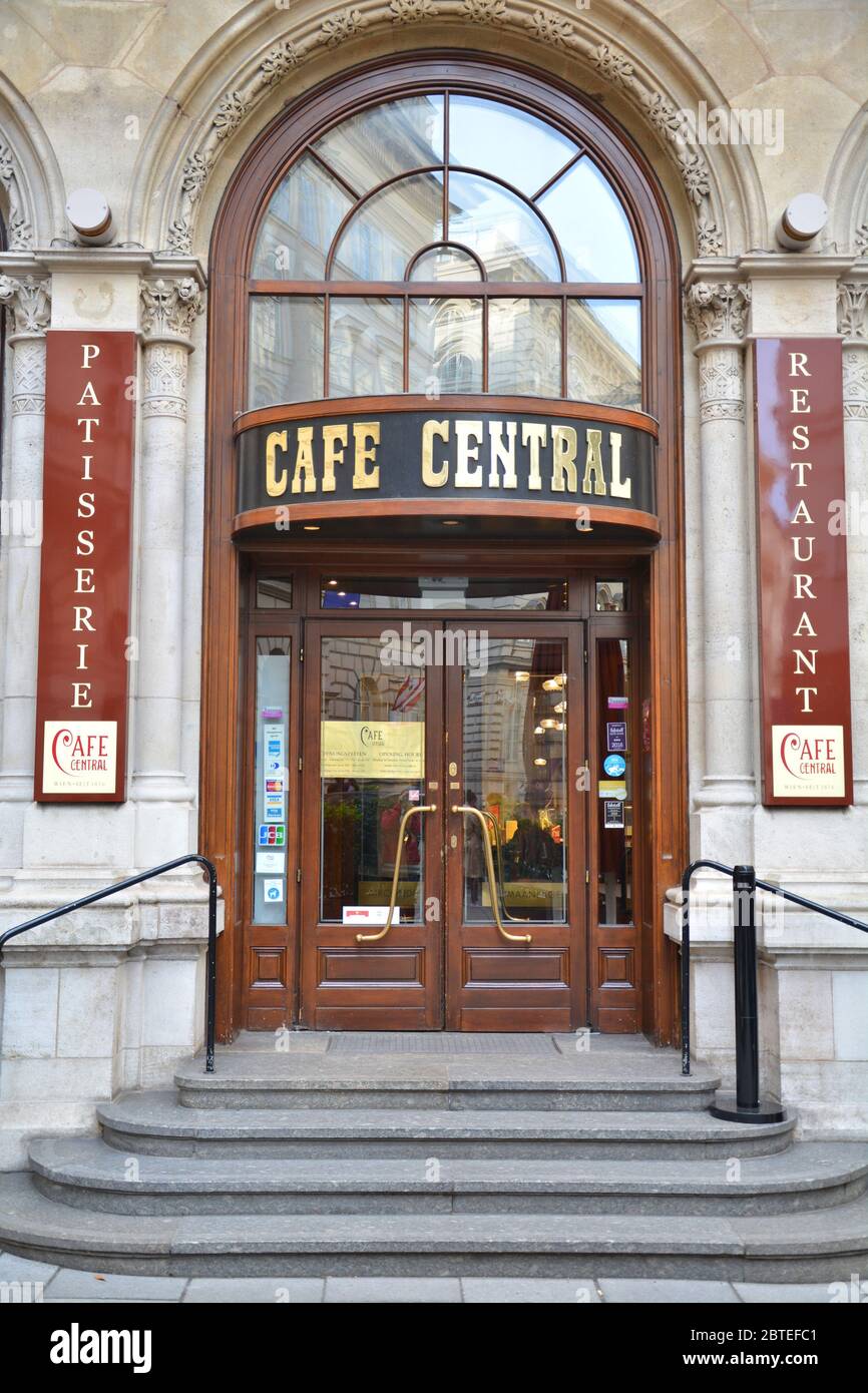 VIENNA, AUSTRIA - MAY 3, 2016: Entrance of the Cafe Central, the old ...