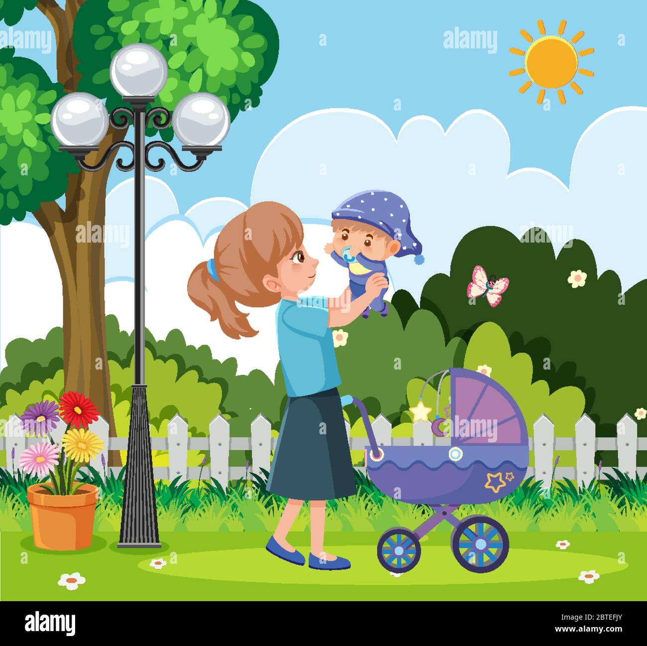 Scene with mother and little baby in the park illustration Stock Vector ...