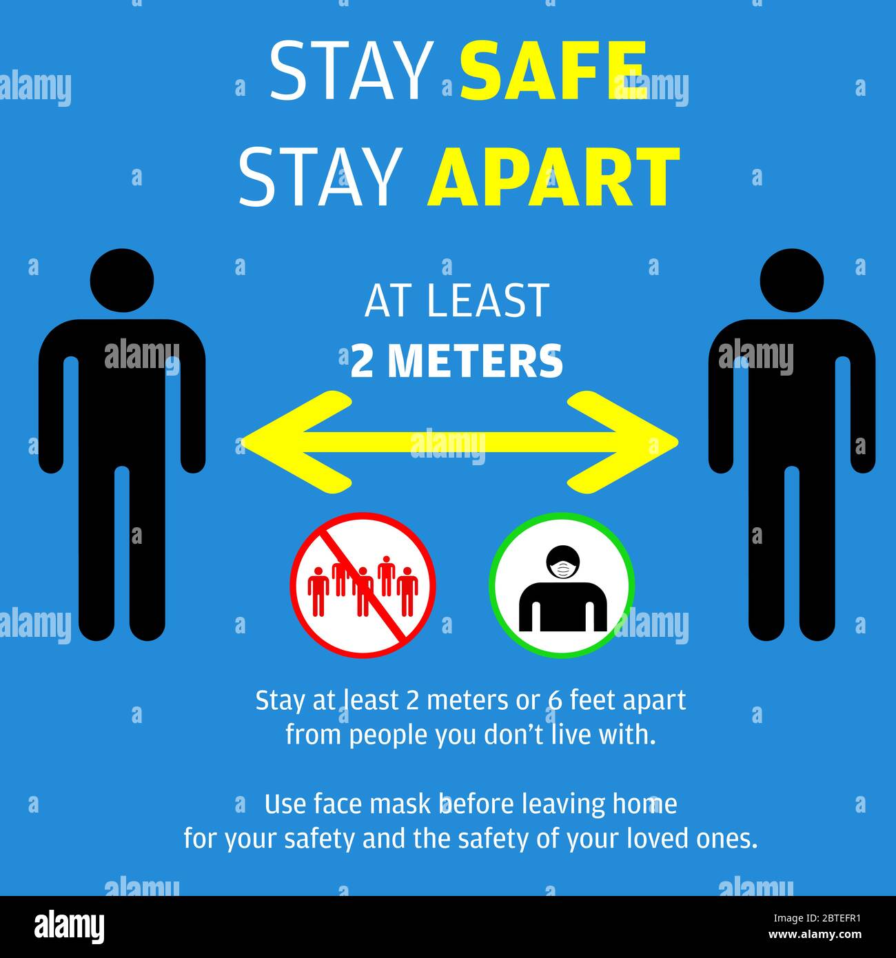 Social Distance message for public places. Stay 2 meters away from ...