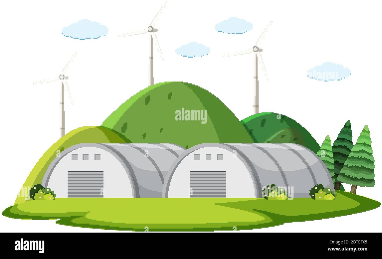 Scene with storage buildings by the mountain illustration Stock Vector ...