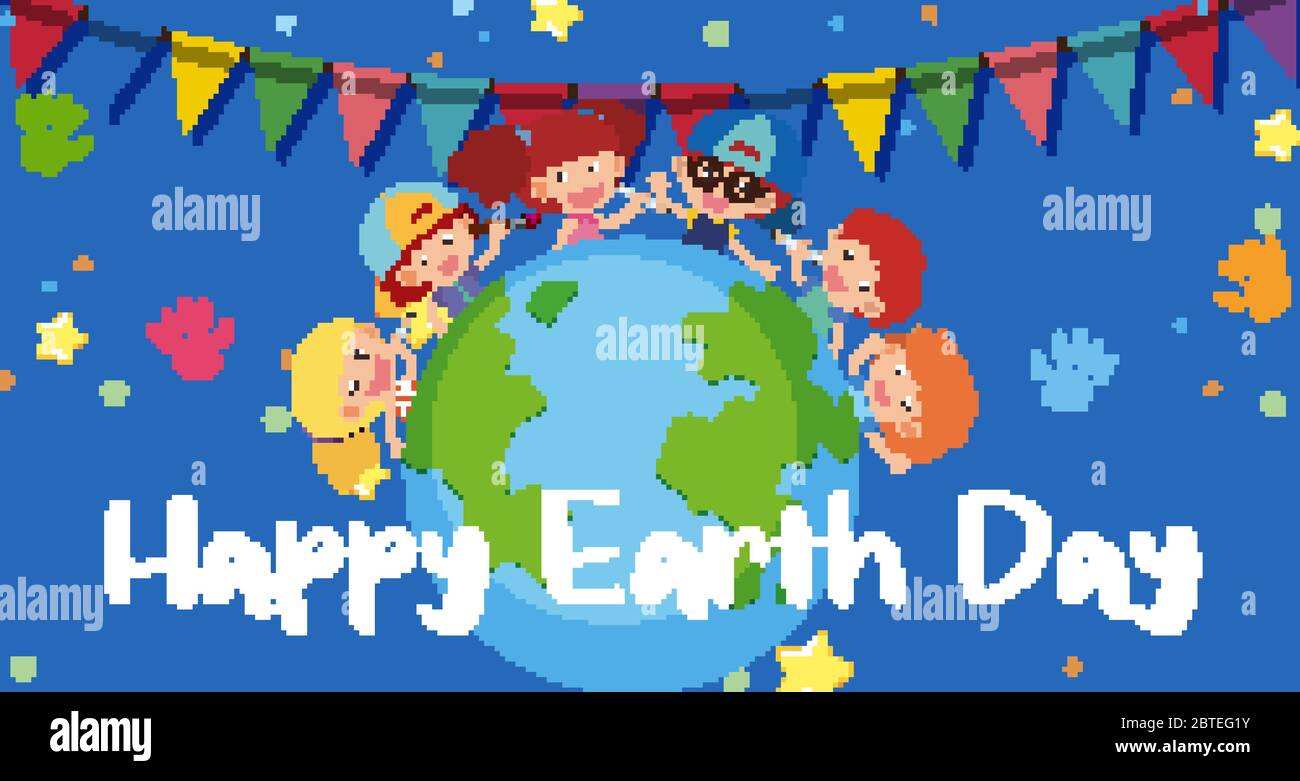 Poster design for happy earth day with happy kids on earth illustration ...