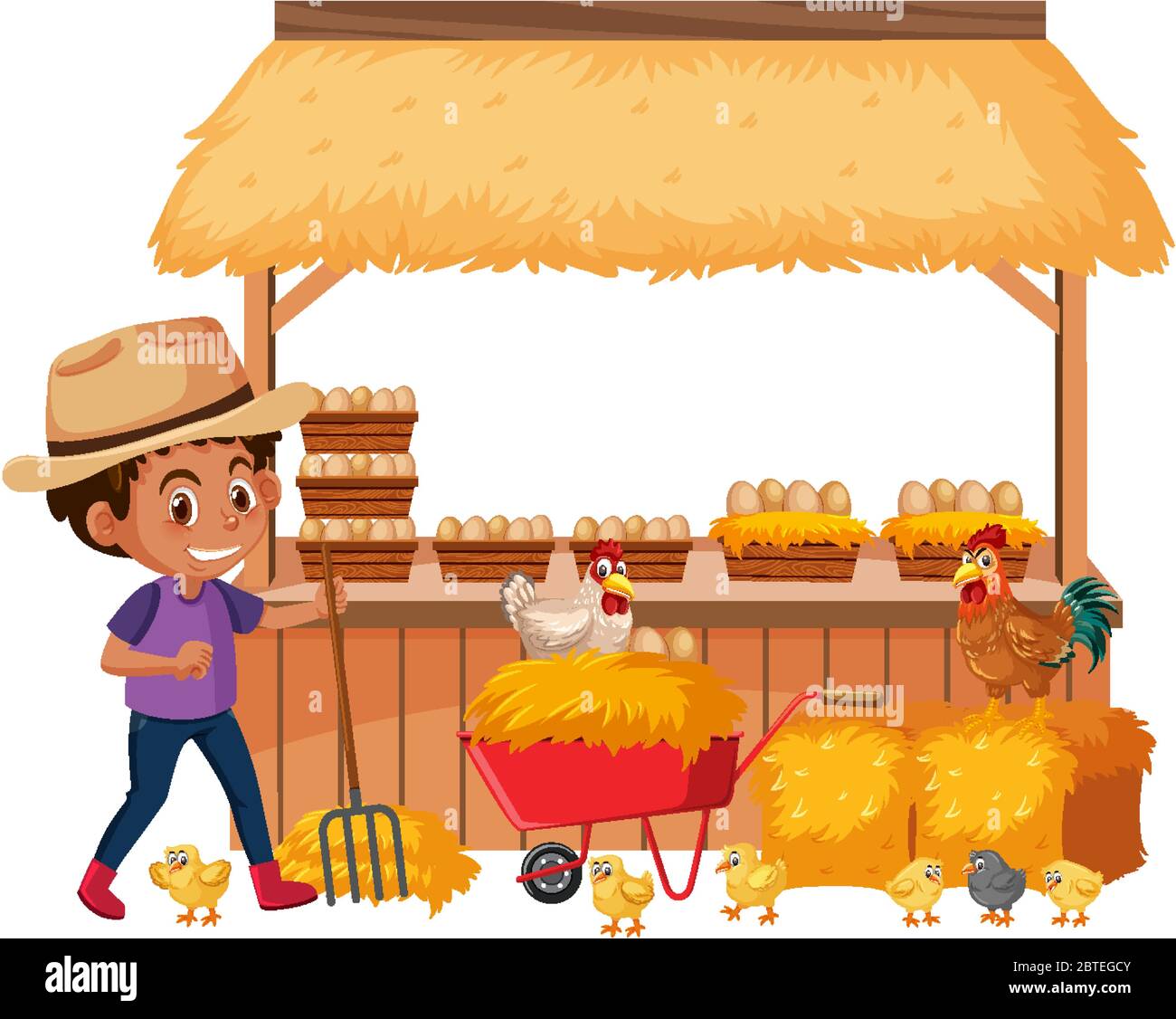 Farmboy and many fresh eggs on the farm illustration Stock Vector Image ...