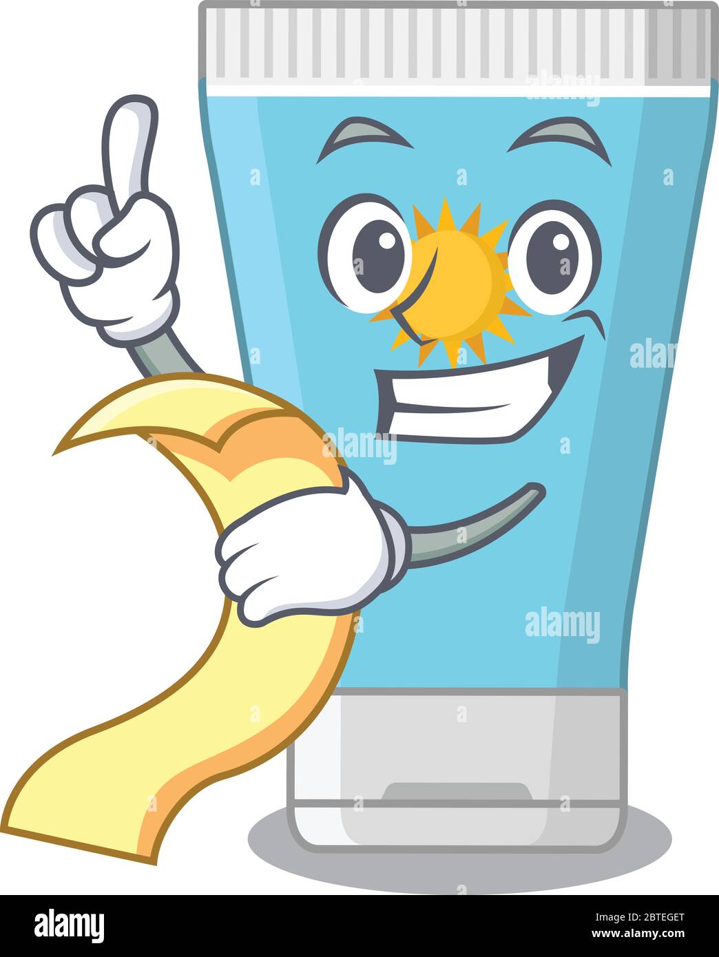 Sunblock cream mascot character style with a menu on his hand. Vector ...