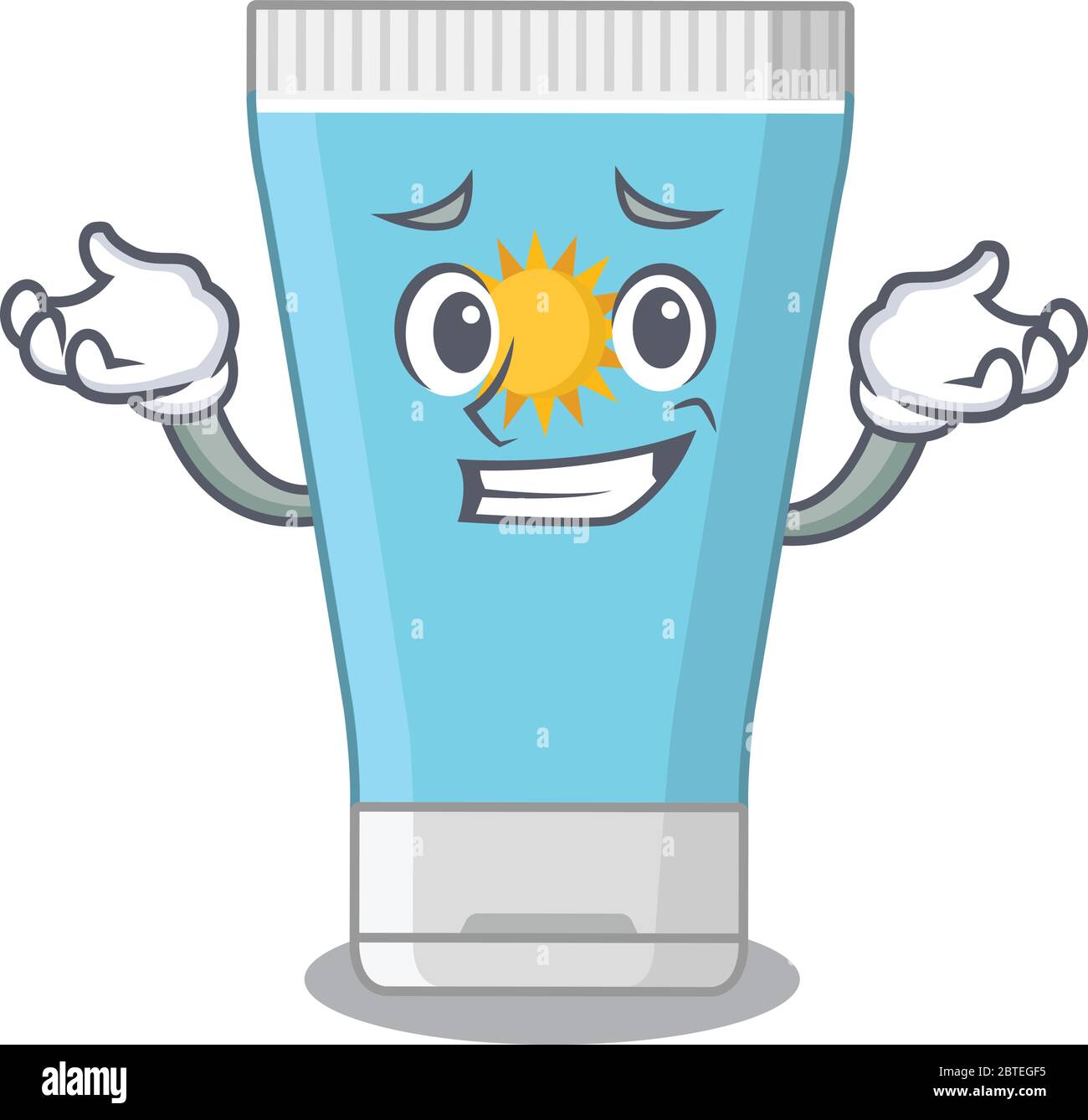 A cute picture of grinning sunblock cream caricature character. Vector ...