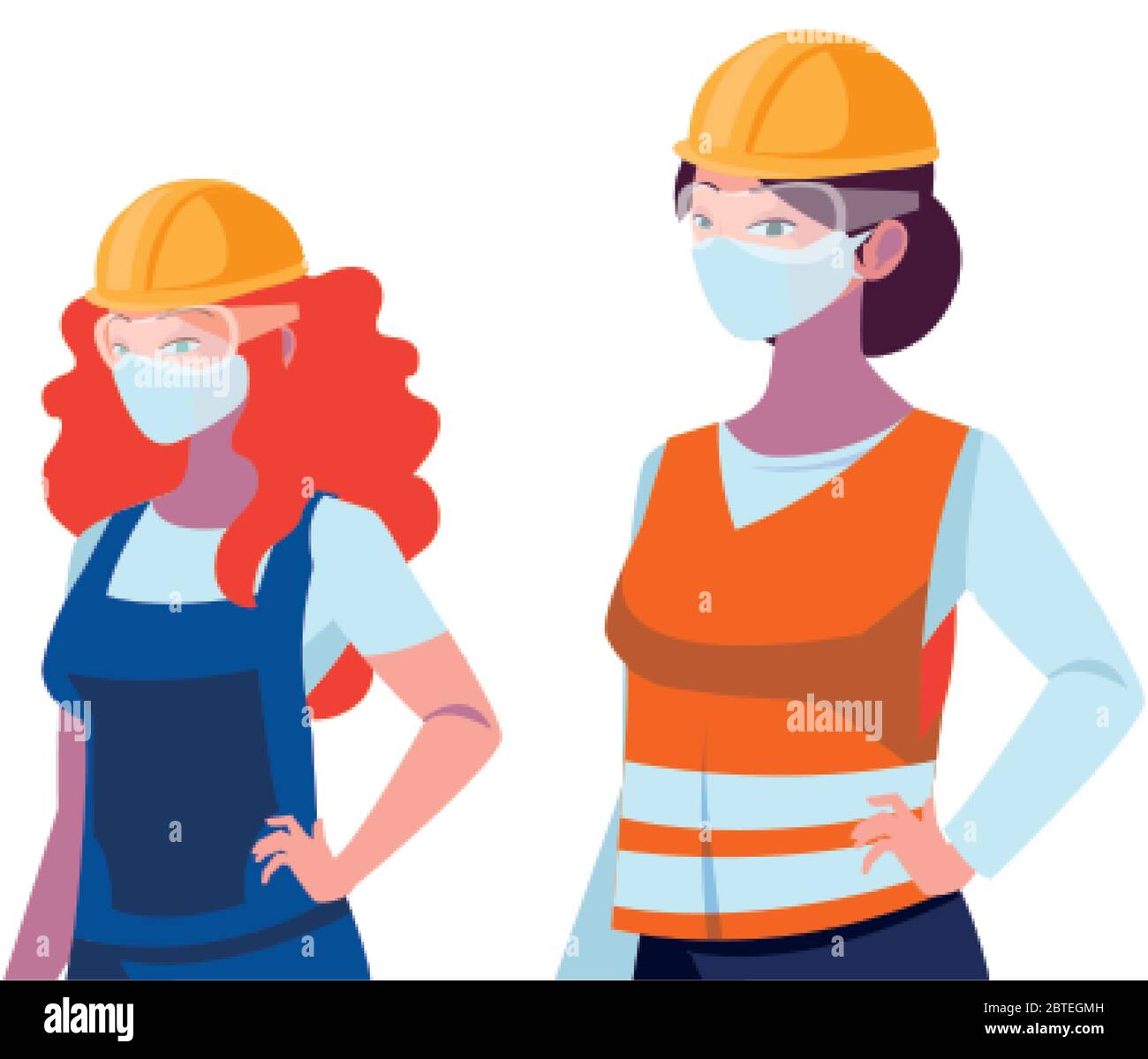 industrial women workers with face masks vector illustration design ...