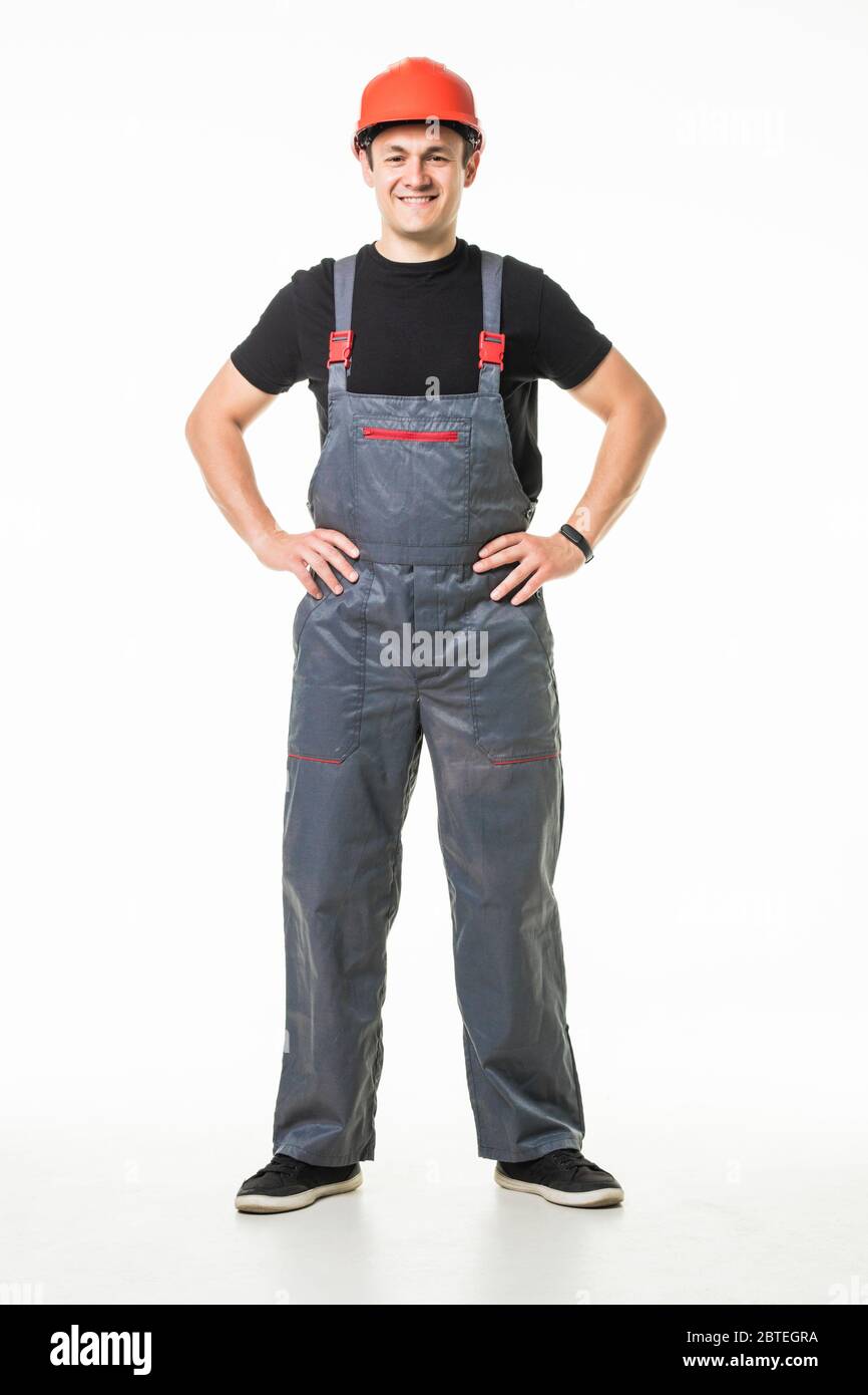 Portrait of manual worker with tools isolated on white background Stock ...