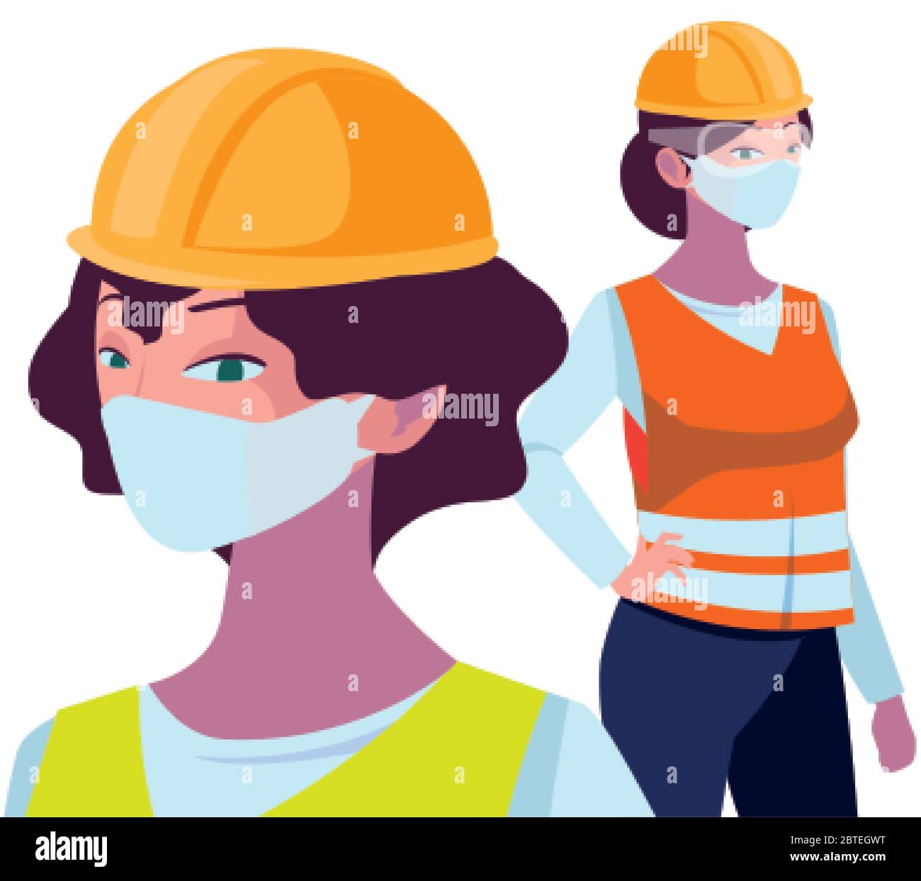 industrial women workers with face masks vector illustration design ...