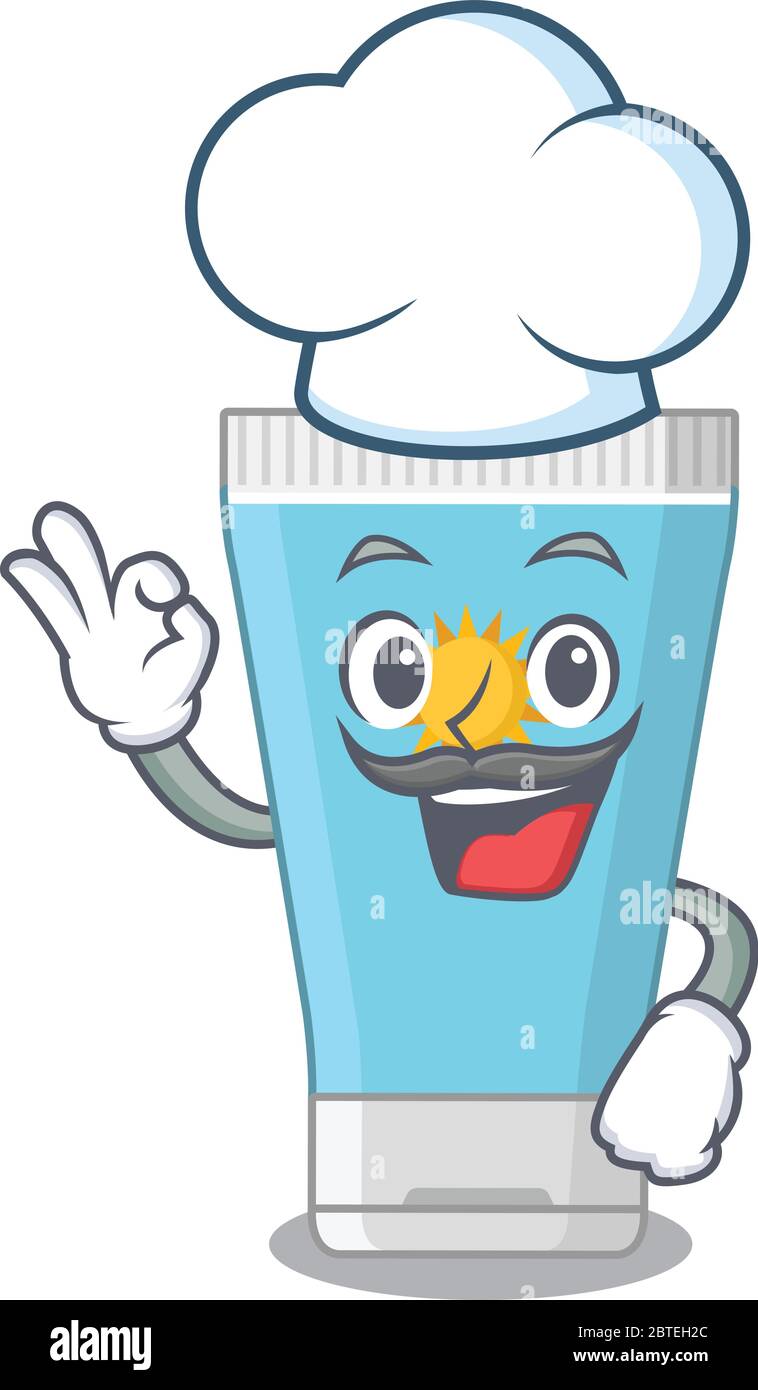 Talented sunblock cream chef cartoon drawing wearing chef hat. Vector ... Talented sunblock cream chef cartoon drawing wearing chef hat. Vector ...