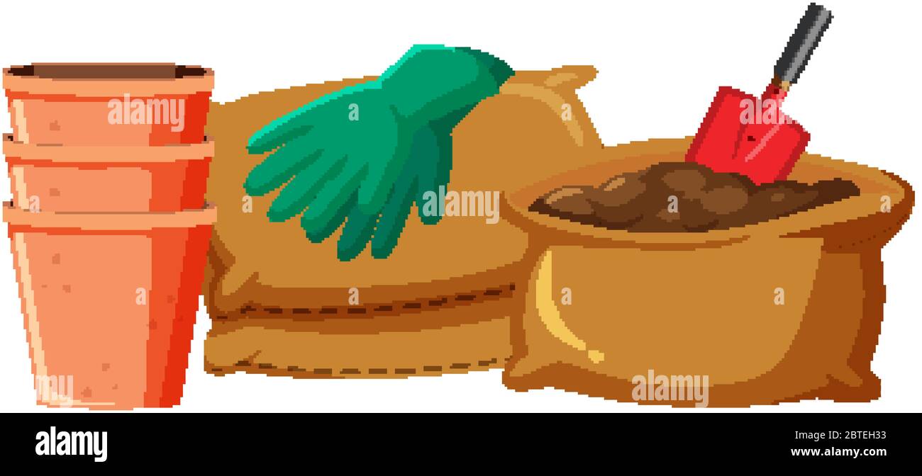 Gardening tools and soil in the bags illustration Stock Vector Image ...