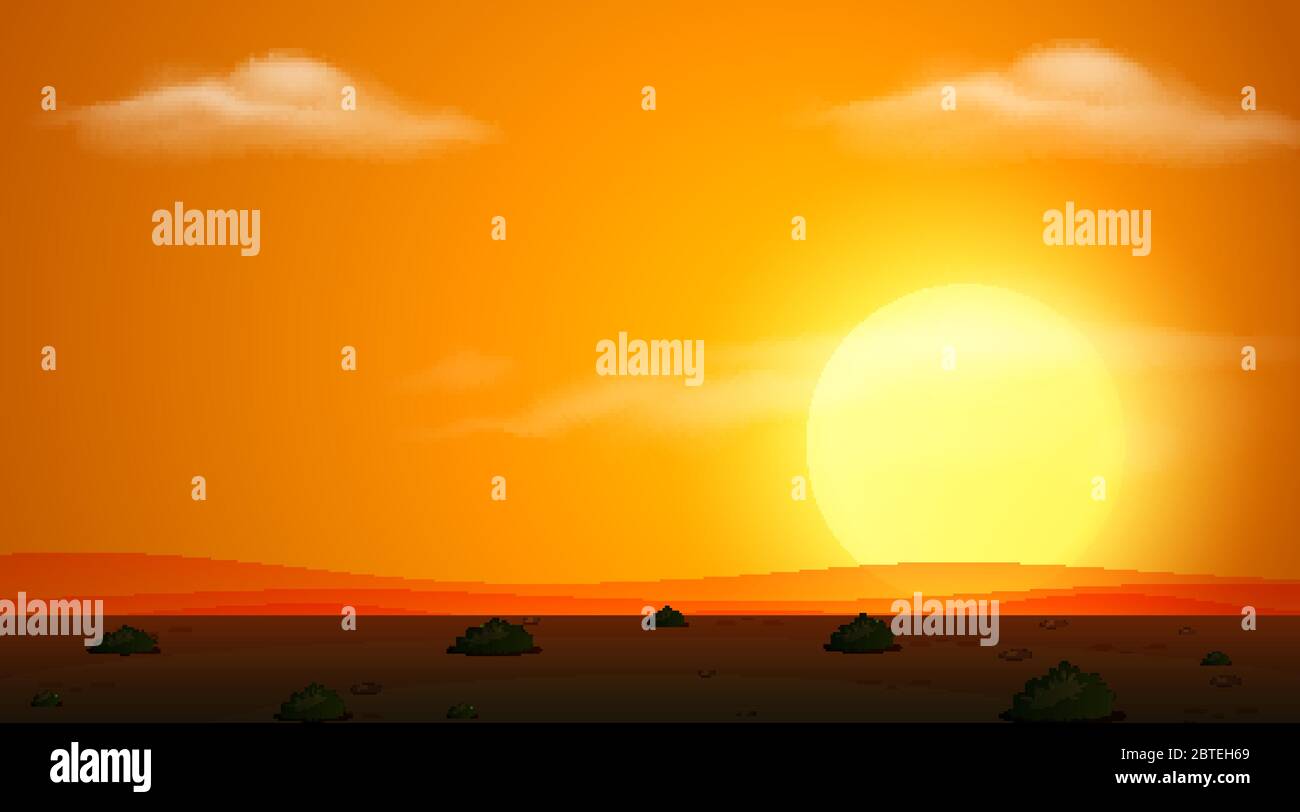 Background scene with field at sunset illustration Stock Vector Image ...