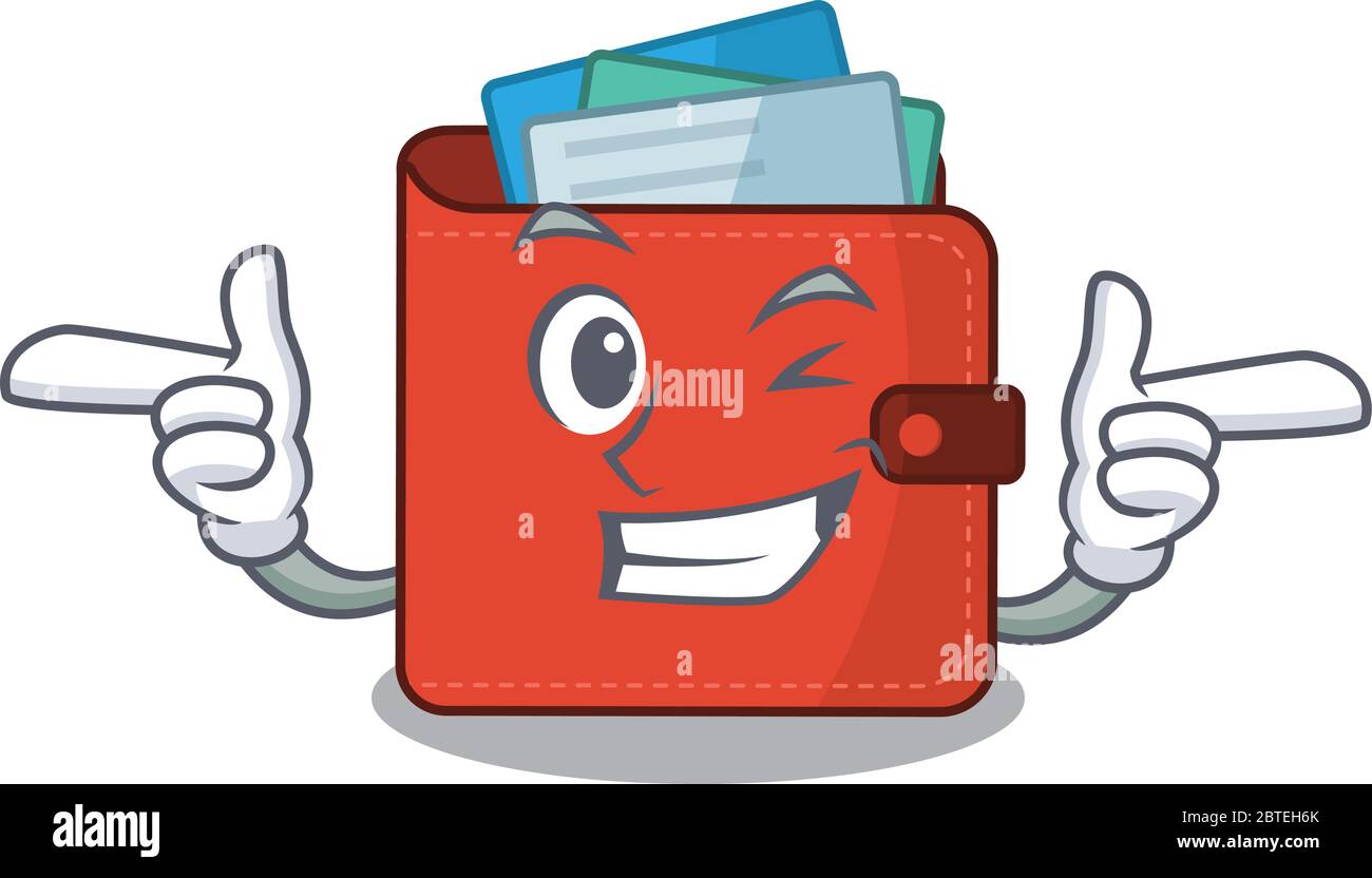 Cartoon design of card wallet showing funny face with wink eye. Vector ...