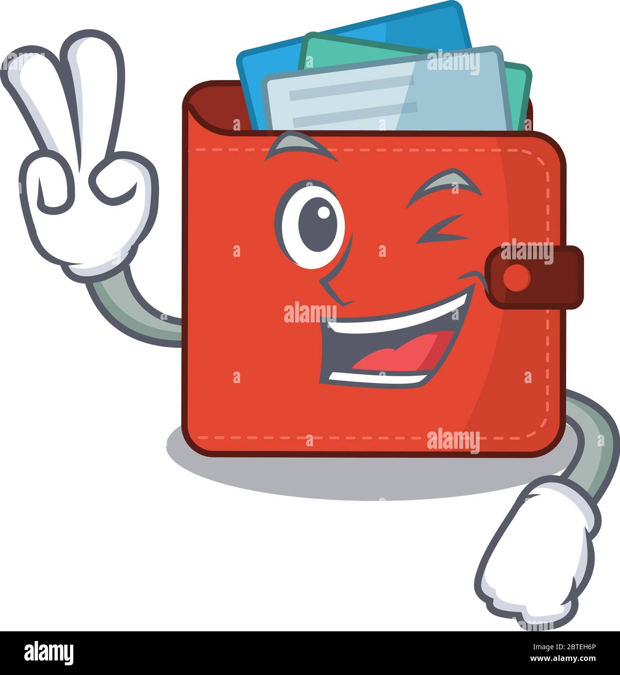 Happy card wallet cartoon design concept show two fingers. Vector ...