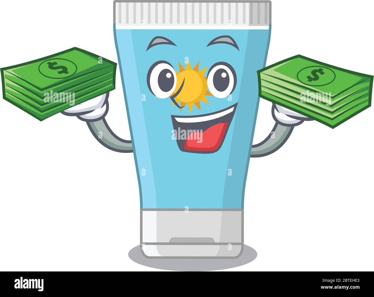 A wealthy sunblock cream cartoon character with much money. Vector ...