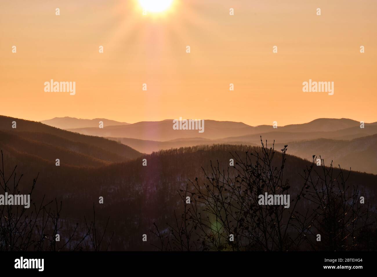 Sunset among the mountains on the road Lidoga-Vanino Khabarovsk ...