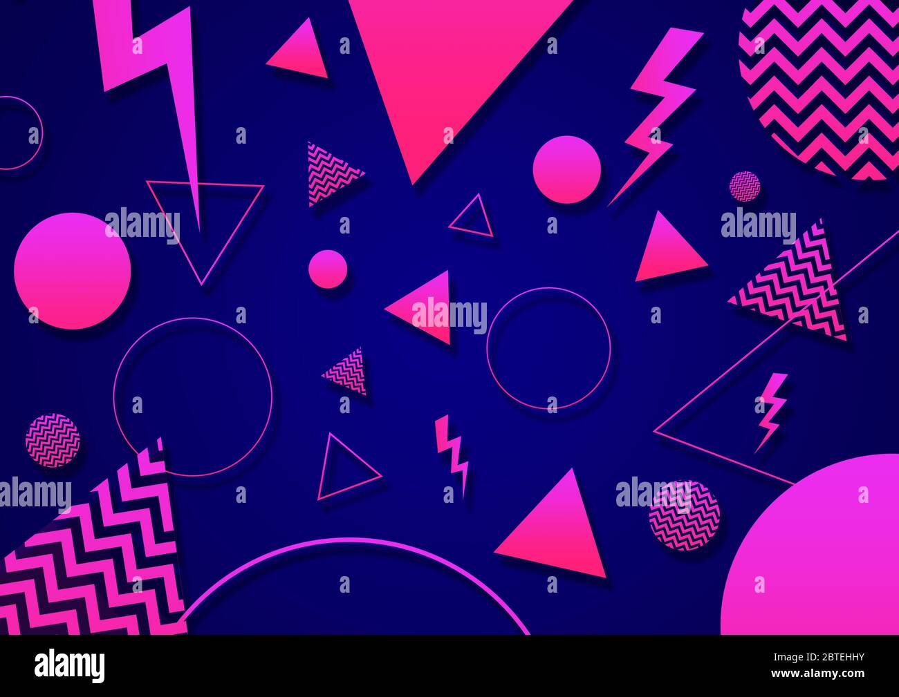 A blue, pink and coral retro vaporwave 90's style random geometric ...