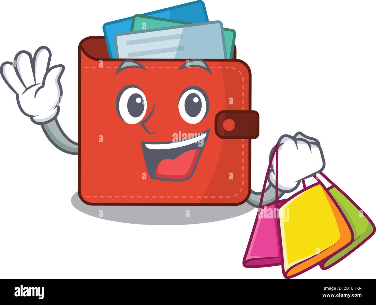 wealthy card wallet cartoon character with shopping bags. Vector ...