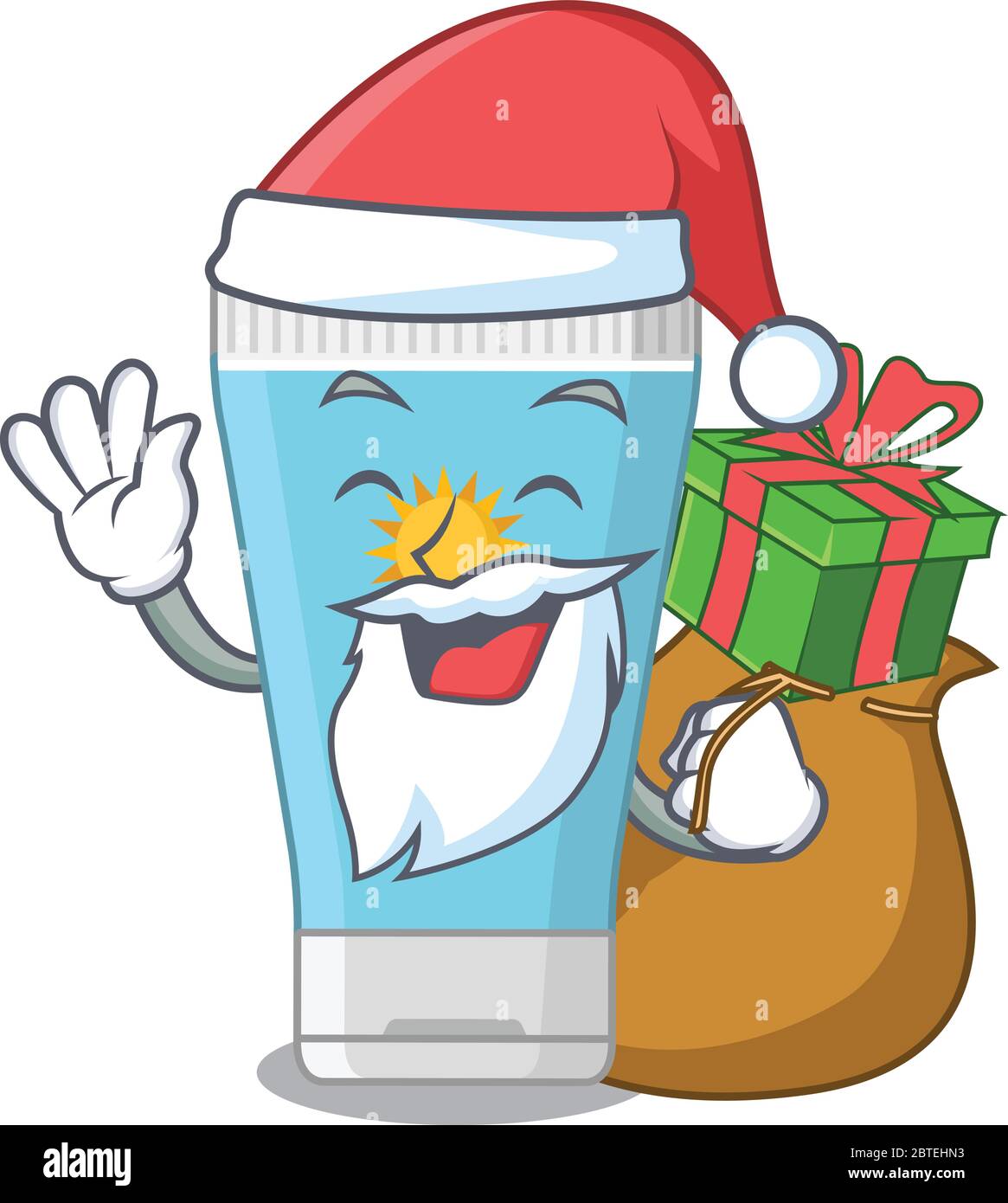 Cartoon design of sunblock cream Santa having Christmas gift. Vector ...