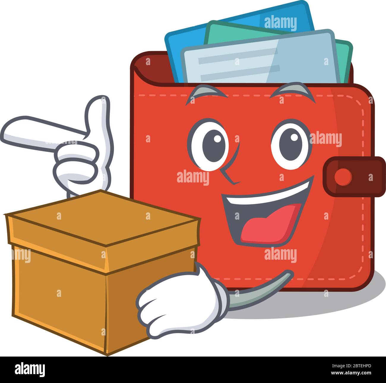 A cheerful card wallet cartoon design concept having a box. Vector ...