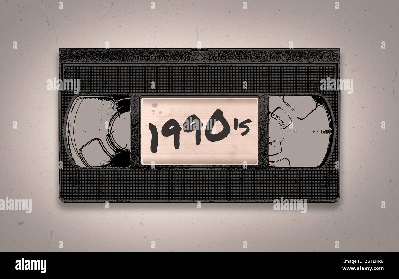 A retro 1990's themed old black VHS video tape illustration background ...