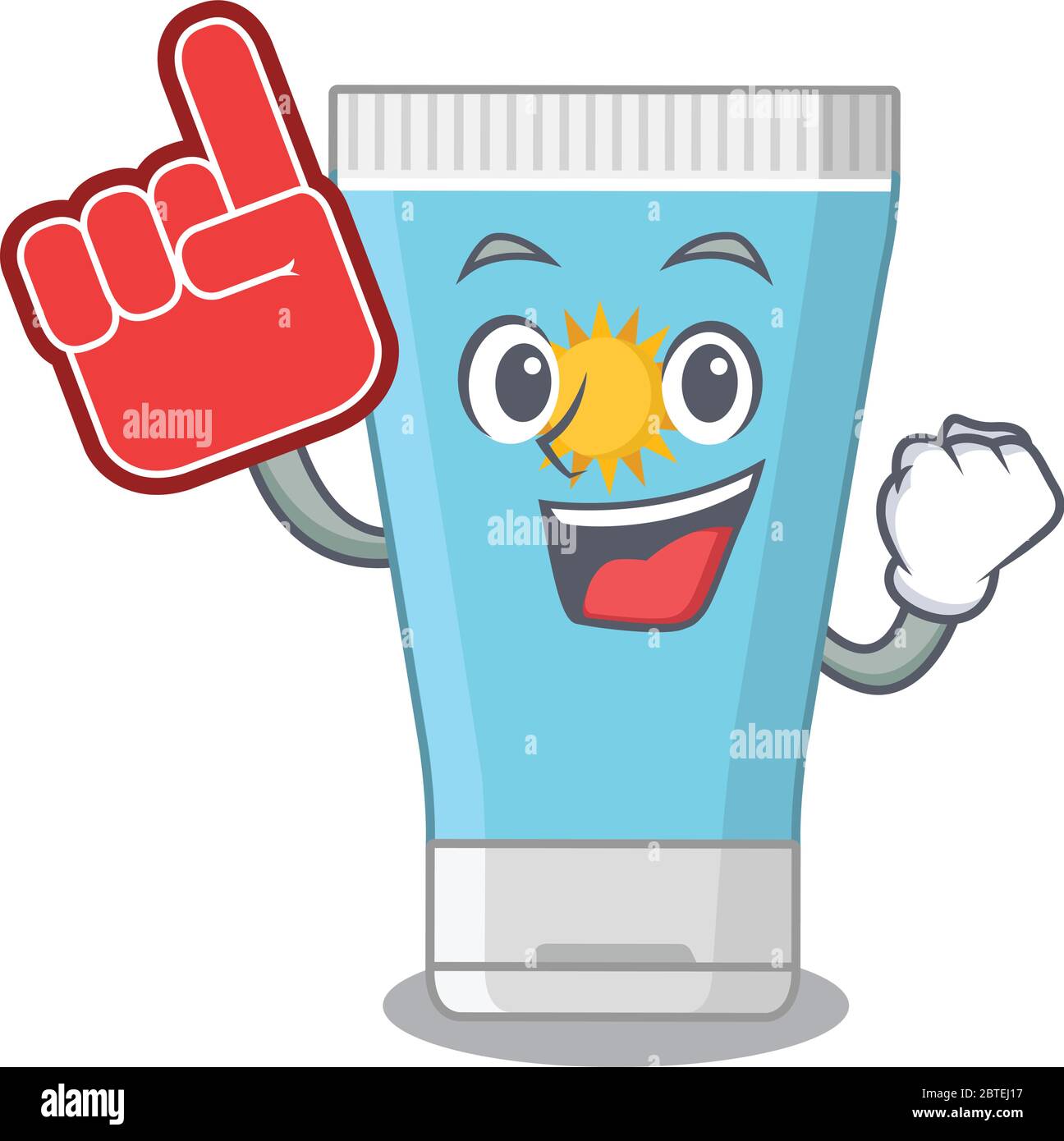 Sunblock cream in cartoon drawing character design with Foam finger ...