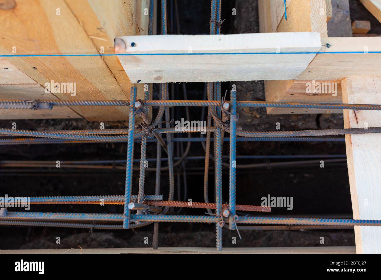 Reinforcement of corners for creating strip foundation for new house ...