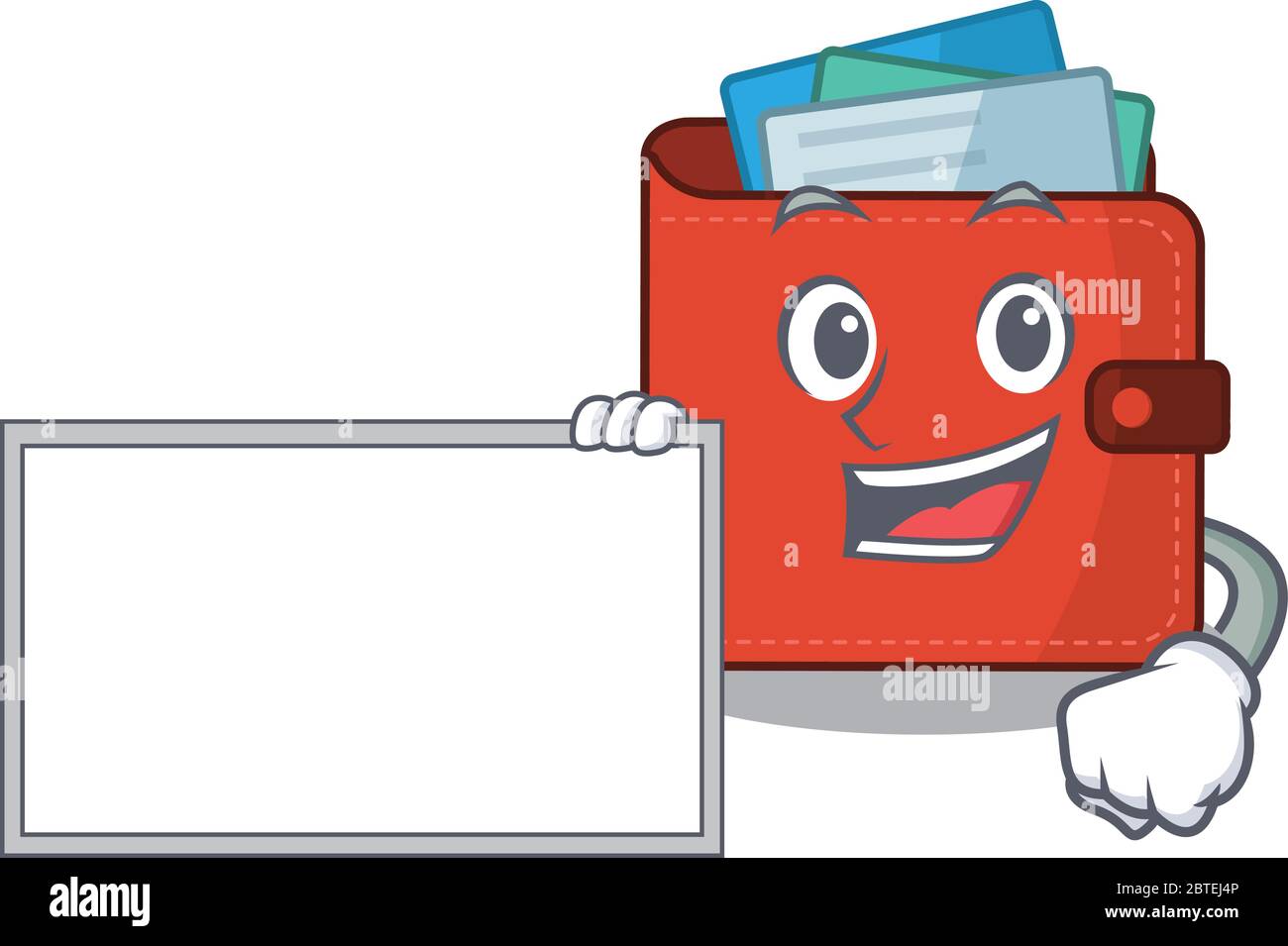 Cartoon character design of card wallet holding a board. Vector ...
