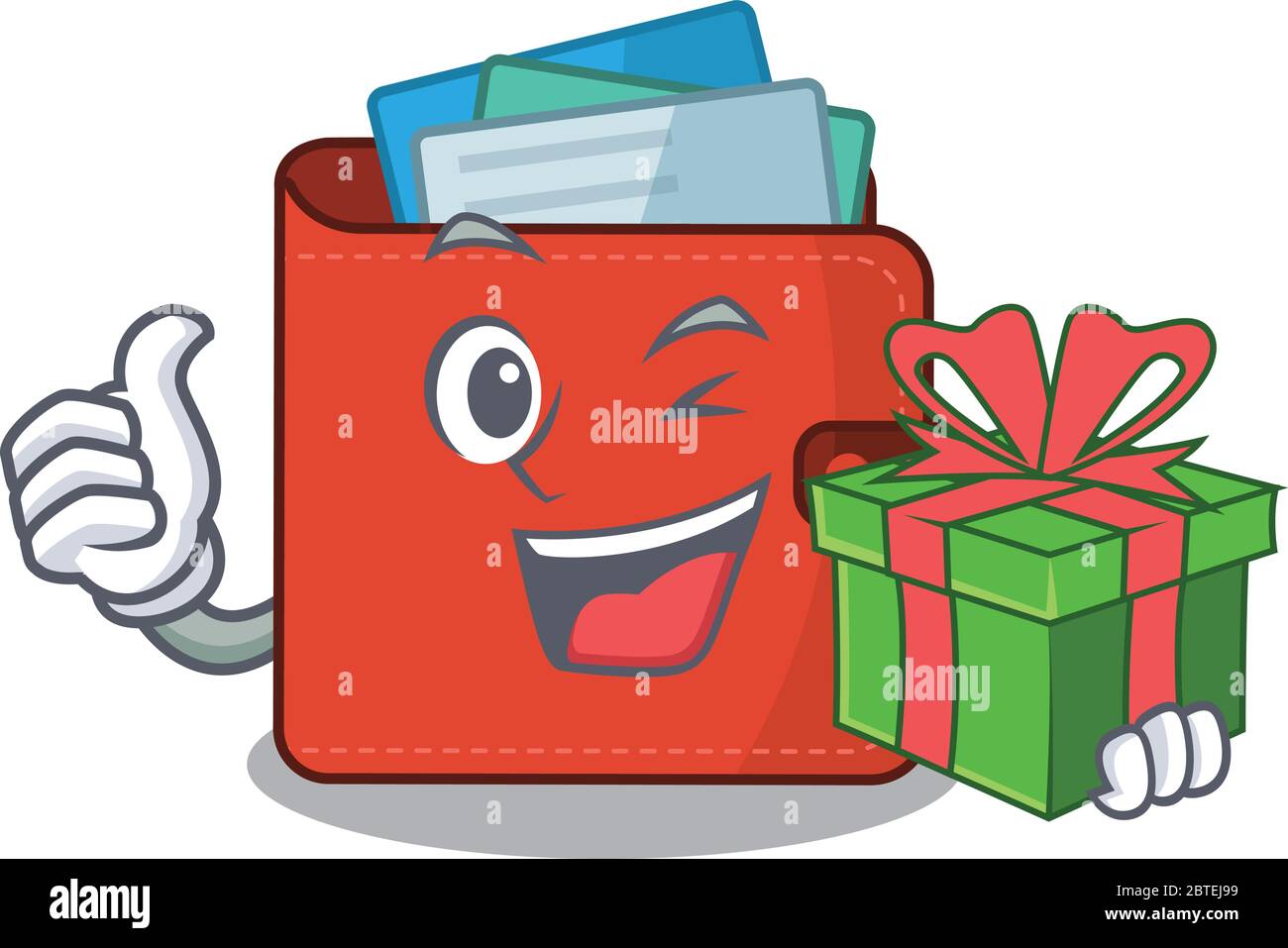 joyful card wallet cartoon character with a big gift box. Vector ...