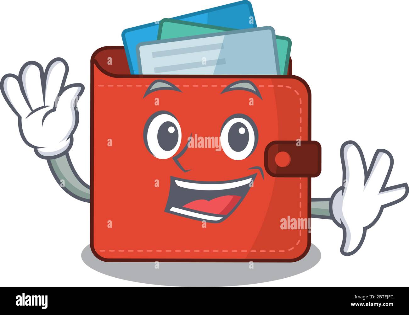 A charming card wallet mascot design style smiling and waving hand ...