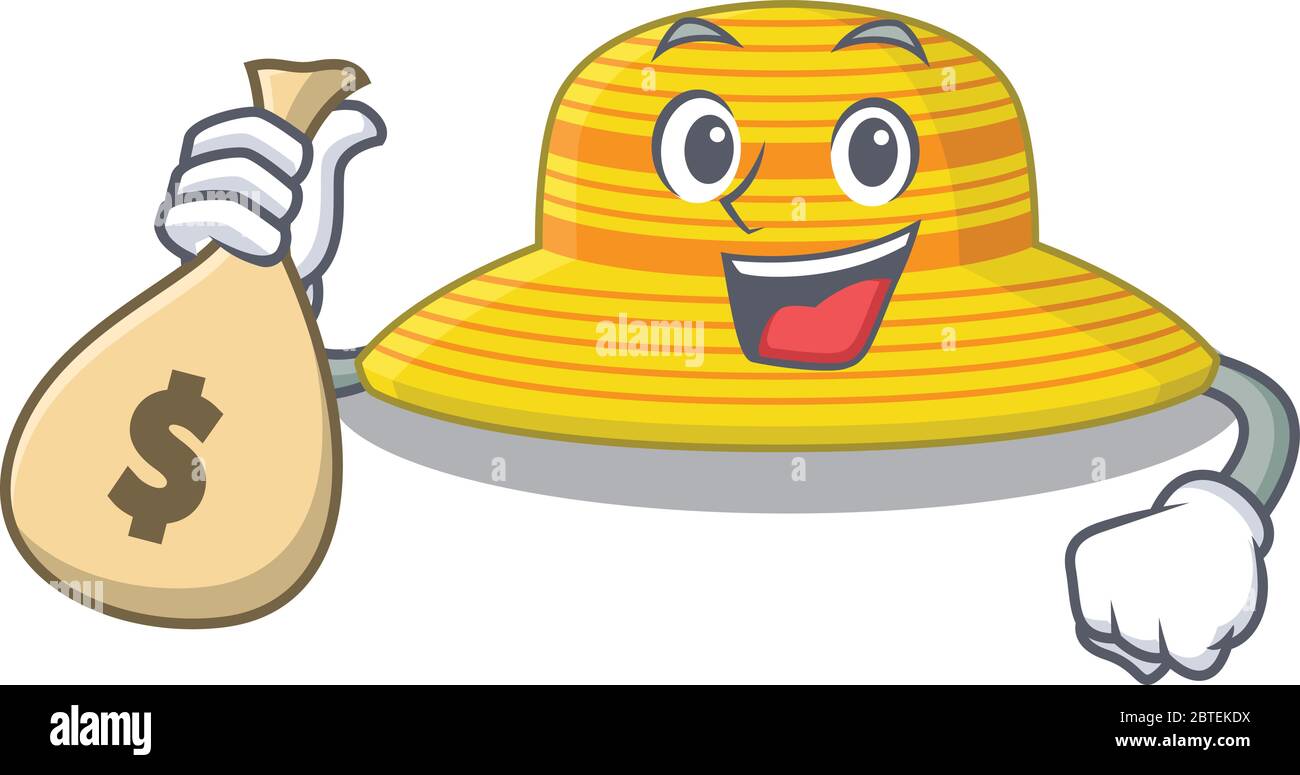 Crazy rich summer hat mascot design having money bags. Vector ...