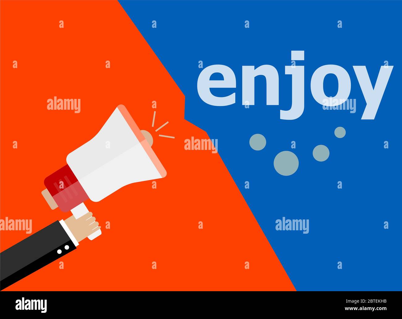 Enjoy. Hand holding a megaphone. flat style Stock Photo - Alamy