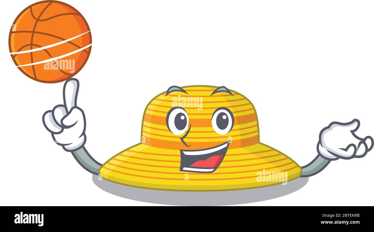 Sporty cartoon mascot design of summer hat with basketball. Vector ...