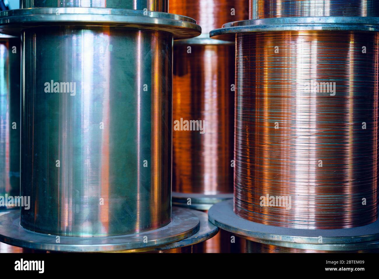 Production of copper wire, cable in reels at factory. Cable factory ...