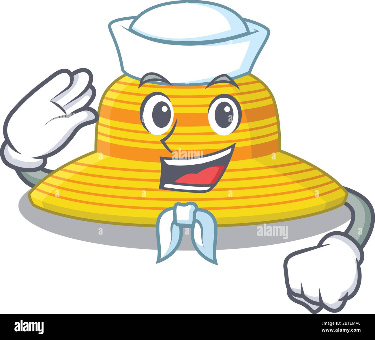Smiley sailor cartoon character of summer hat wearing white hat and tie ...