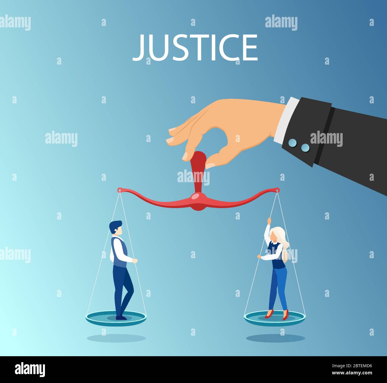Gender equality concept. Vector judge hand holding balanced scales with ...