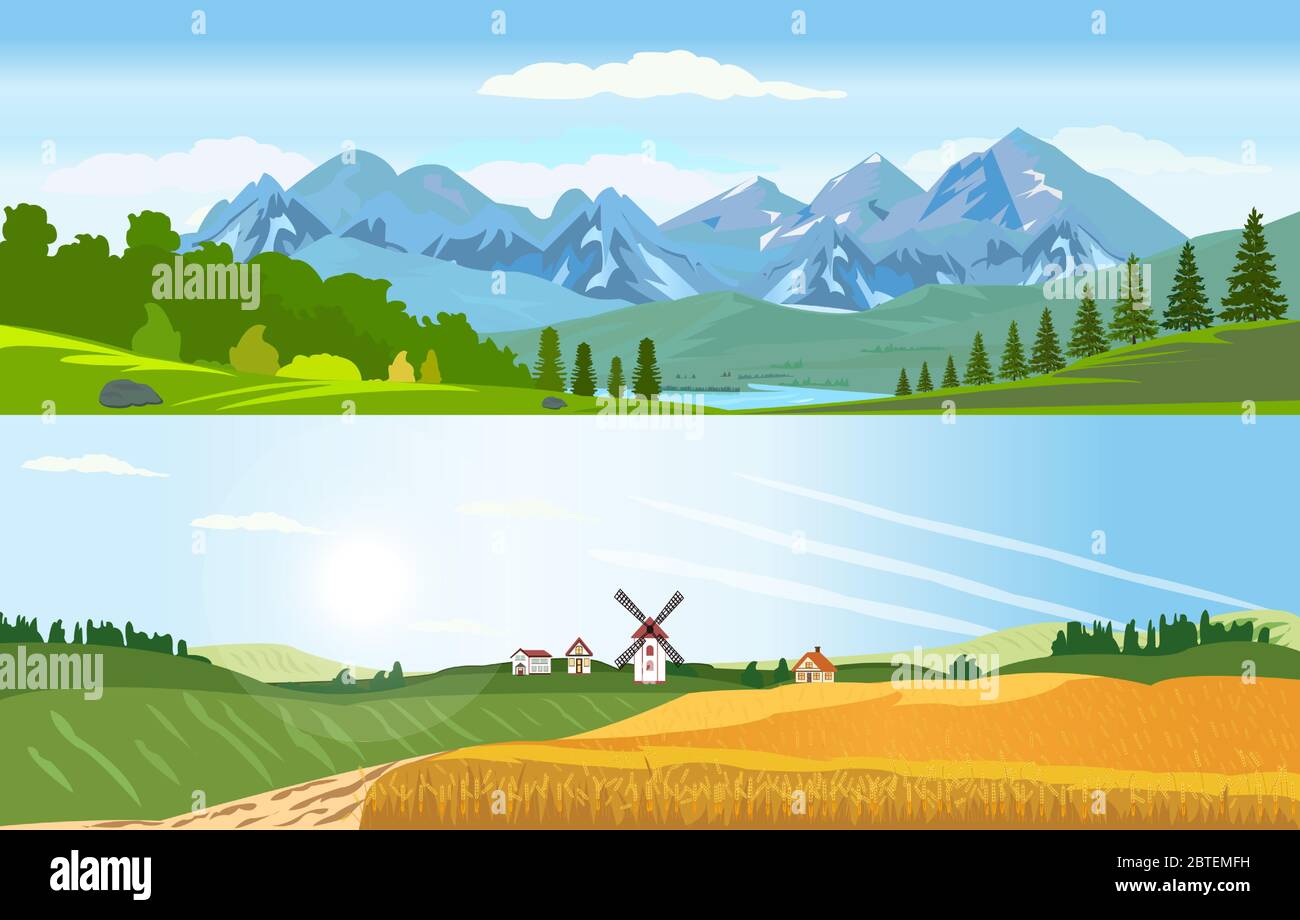 Panoramic view lake field Stock Vector Images - Alamy