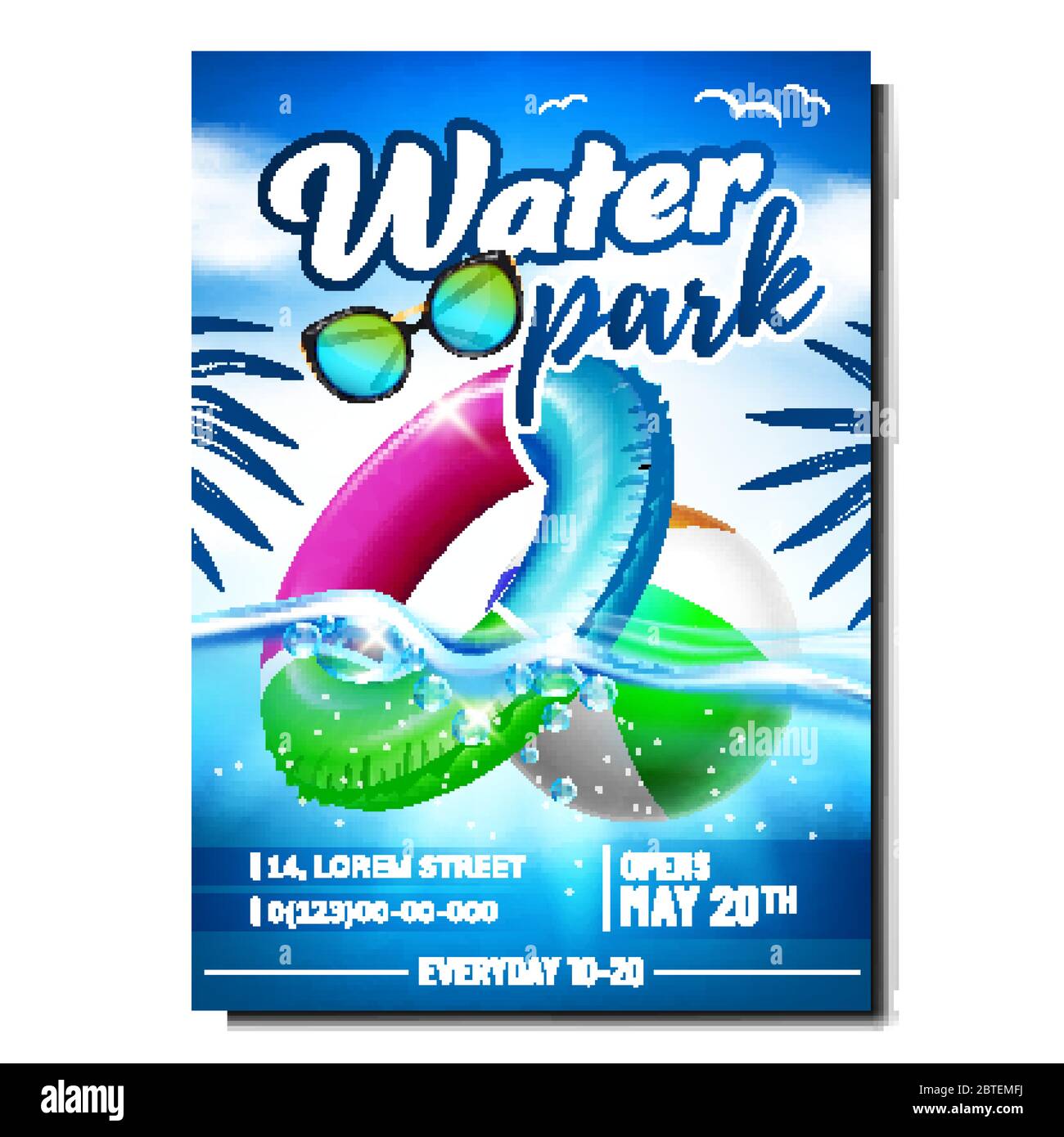 Water Park Leisure Promo Brochure Banner Vector Stock Vector Image ...