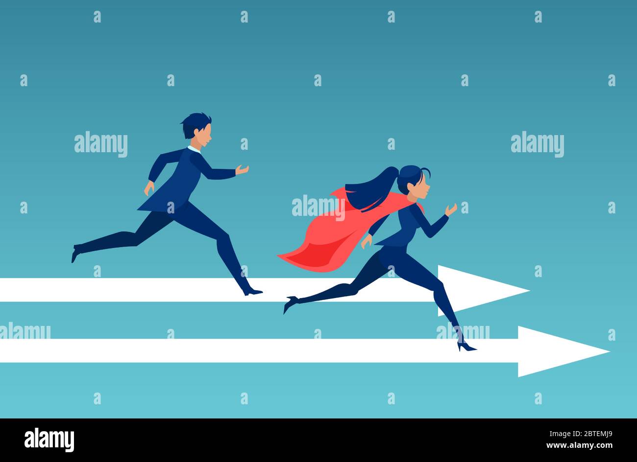 Vector of a super business woman winning a race with businessman Stock ...